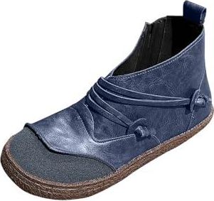 Generic Bottines plates pour femme - Coupe large - Style r&eacute;tro - Bout rond - Fermeture &eacute;clair lat&eacute;rale - Antid&eacute;rapantes - Confortables - Pour le bureau et le 