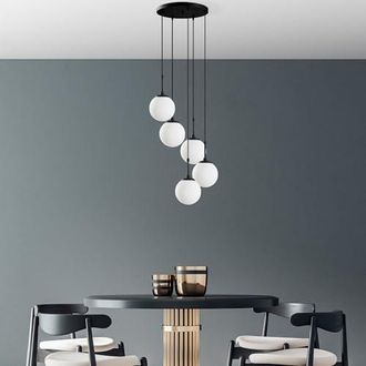 Opviq Elegant Black Chandelier, Adjustable Height 40-115 cm, Metal Body, &Oslash;15 cm Cap, 5 x E14 Max 40W, Perfect for Modern Living Spaces, IP20 Rated