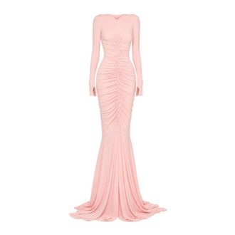 Norma Kamali Lang&auml;rmeliges Abendkleid mit V-Ausschnitt- geraffter Front und Fishtail-Saum - - Dresses - Damen - Rosa - S