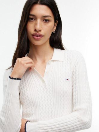 Tommy Jeans Polokragenpullover TJW MICRO CABLE POLO SWEATER EXT Viskosemischung, mit Zopfmuster