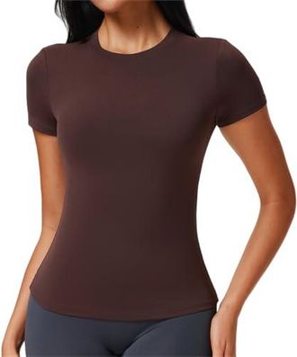 Generic Hauts courts d&eacute;t&eacute; pour femmes 2026 &agrave; manches courtes et col rond coupe ajust&eacute;e T-shirt basique Y2k mignon pour entra&icirc;nement de gym, sorties, hauts ten