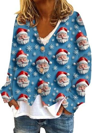 Generic Veste polaire pelucheuse pour femme - Tendance dautomne 2024 - Chemise de Noël surdimensionnée imprimée à manches longues - Cardigan en polaire à bout