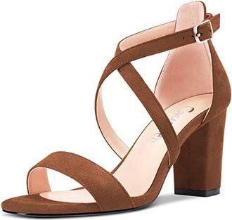 Castamere Femmes Bloc Chunky Haut High Talon Heel Ouvert Bout Sandales Lani&egrave;res Crois&eacute;es Boucle Mariage Sexy Dress Chaussures Marron Su&egrave;de 38 EU