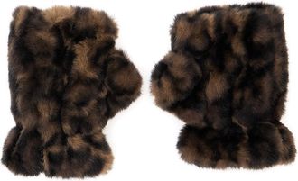 Apparis Leopard Print Synthetic Fur Gloves - Brown