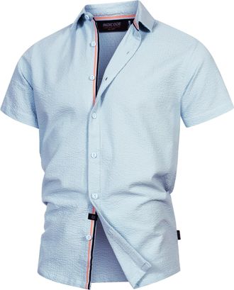 Indicode Herren INMaribo Kurzarmhemd aus Seersucker | Herrenhemd gestreift f&uuml;r M&auml;nner Sky Way, XXL