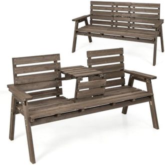 Costway Costway - Banc de Jardin en Bois Massif, Banc dExt&eacute;rieur &agrave; 2 Places avec Table Centrale Pliable, Si&egrave;ge &agrave; Lattes pour Parc, Porche, Cour, Charge 320