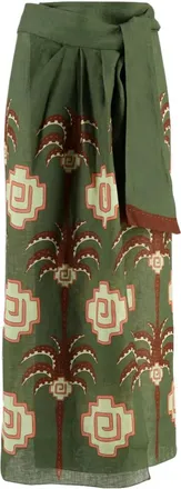Johanna Ortiz jupe Amazon Echoes en lin - Vert