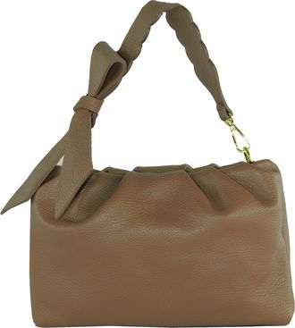 modamoda.de T254 - ital. Damen Henkeltasche Klein aus Leder, Farbe:Blassbraun