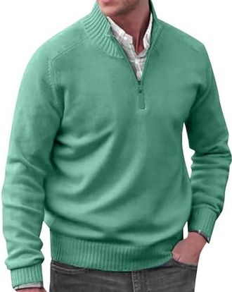 Generic Pull à col en V pour homme, pull tricoté à fermeture éclair quart de long, pull en tricot doux et chaud, confortable pour lhiver, décontracté ou intel