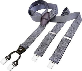 DonDon bretelles hommes larges 3,5 cm avec 4 clips extra-fortes et patch en cuir marron - noir blanc