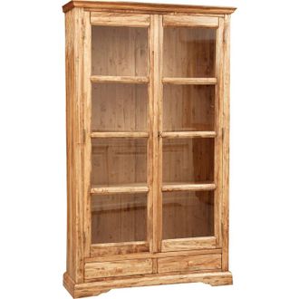 Biscottini International Landhausvitrine aus massivem Lindenholz natur L109xPR36xH180 cm. Made in Italy