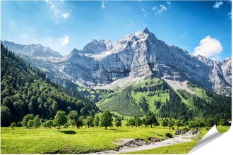 Islandburner XXL Bild Poster Alpenlandschaft mit gr&uuml;nen Wiesen und imposantem Bergpanorama Premium Bilder 90x60cm