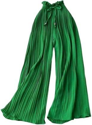 Generic SYJYM Pantalon long pour femme à jambes larges - Solide - Lâche - Décontracté - Lacets - Taille haute - Capris - Pantalon plissé - Pantalon dété, vert