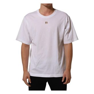 Dolce & Gabbana Metal DG Logo Baumwoll T-Shirt mit kurzen &Auml;rmeln - - Tops - Herren - Wei&szlig; - 2XL