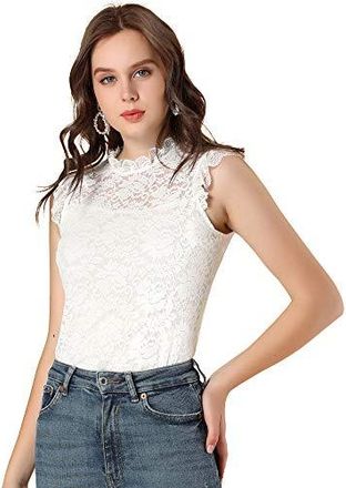 Allegra K Femmes Haut Chemisier Semi-Transparent Volants Dentelle Blanc XS