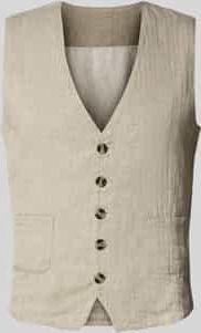 Lindbergh Weste aus Baumwoll-Leinen-Mix mit Knopfleiste