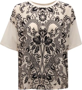 Max Mara Femme, Tops, Blanc, Taille: 38 FR Pampas Printed Silk Front Top