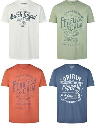Riverso RIVLeon - Lot de 4 t-shirts &agrave; col rond et manches courtes pour homme - 100 % coton - Coupe droite - Vert, bleu, blanc, gris, rouge, orange - Taille S,