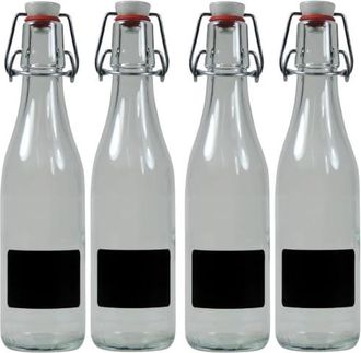 mikken Art Viva-Haushaltswaren Gabriele Hesse e.K. 2 x leere Glasflasche 330ml mit B&uuml;gelverschluss aus Porzellan zum selbst abef&uuml;llen, inkl 2 Beschriftungsetiket