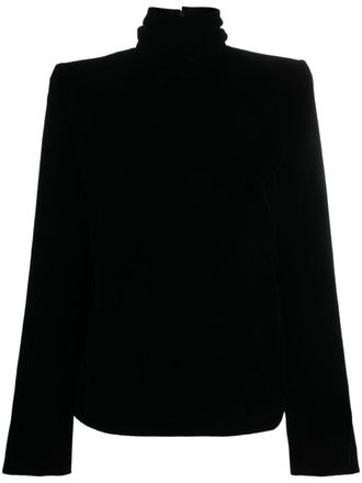 Saint Laurent Samtbluse mit Stehkragen - Schwarz