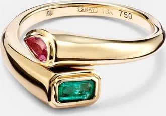 Shay Jewelry Ring Bypass aus 18kt Gelbgold mit Saphir und Smaragd