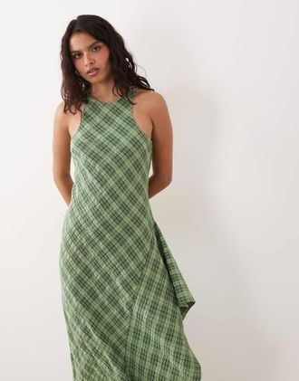 Asos Robe &agrave; carreaux mi-longue avec dos nageur et volants sur les c&ocirc;t&eacute;s - Vert