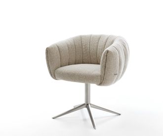 DELIFE Drehstuhl Jada-Flex Webstoff Soft Beige Fu&szlig;kreuz Edelstahl 360&deg; drehbar Wippfunktion Taschenfederkern, Esszimmerst&uuml;hle