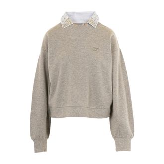 Liu Jo Femme, Sweatshirts et sweats &agrave; capuche, Gris, Taille: 38 FR SweaT-shirt avec strass