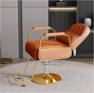 Generic 360° Drehbar, Friseurstuhl mit Hydraulischer Pumpe Fußstütze, Salonstuhl für Friseursalon Zuhause,Orange,B
