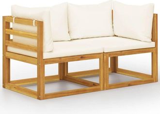Les Tendances Banc de jardin &agrave; 2 places avec coussins blanc cr&egrave;me