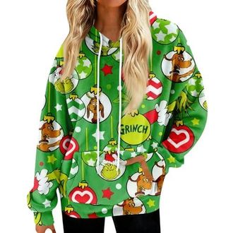 Generic Le Grinch Sweat A Capuche Femme Pull Vêtements Chaud Vetement Polaire Costume Christmas Sweet Noel Pyjama Deguisement Femmes Moche Pulls 2025 Hiver Ov