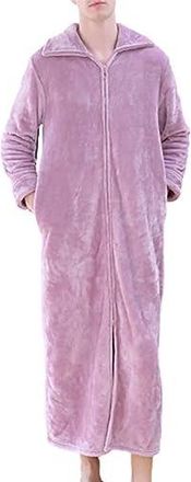 Generic Peignoir pleine longueur pour homme - Fermeture &eacute;clair - Polaire avec col &agrave; revers en fourrure - Peignoir uni pour lhiver et lautomne - Peignoir pour 