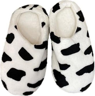 BESTONZON Pantoufles dIntérieur à Motif Vache Noir et Blanc Taille 41-43 Semelle Antidérapante Doublure Chaude en Peluche Pantoufles dHiver Confortables pour Ma