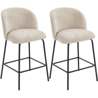 HOMCOM Lot de 2 tabourets de bar - HOMCOM - repose-pieds et dossier - hauteur dassise 68 cm - tissu en chenille - beige