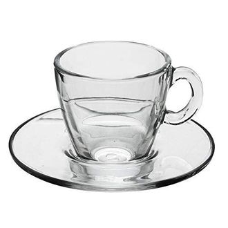 Pasabahce Aqua Service de Tasses &agrave; Caf&eacute; avec assiettes, Verre, Transparent, 6 pi&egrave;ces