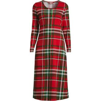 Lands End Wadenlanges Langarm-Nachthemd aus Baumwolle, Damen, Größe:36-38 petite, Rot, Baumwolle, by Lands End