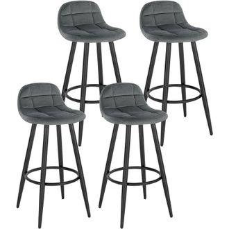 Woltu Barhocker 4er Set, Barstuhl mit Samtbezug, gepolsterter K&uuml;chenhocker, mit R&uuml;ckenlehne und Fu&szlig;st&uuml;tze, Design Hocker, Tresenhocker, Thekenhocker