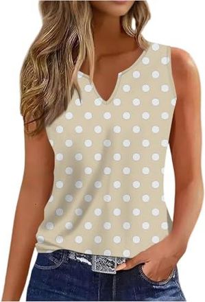 Generic Debardeur Femme Chic et &eacute;l&eacute;gant Chemisier sans Manche &Agrave; Pois D&eacute;bardeur Blanc Col V Top Ete Haut Chic et Elegant Fluide Ample Caraco Vetement Femme Ete