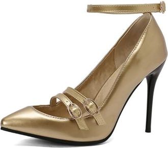 Generic Femmes Bout Pointu Mariage Pompes Cheville Sangle Mariage Événements Talons Stiletto Talon Banquets & Galas Chaussures 10cm,dor,44 EU