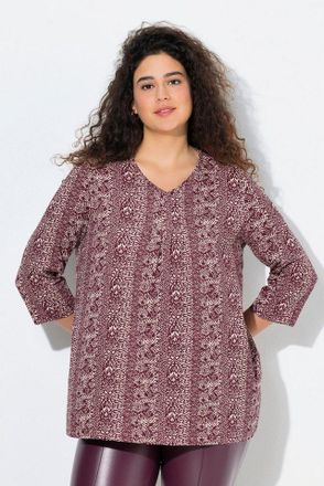 Ulla Popken T-Shirt Shirt Zierfalten A-Linie V-Ausschnitt 3/4-Arm