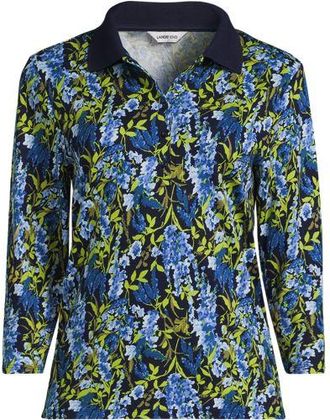 Lands End Supima Poloshirt mit 3/4-Ärmeln, Damen, Größe:52-54 plus, Blau, Baumwolle, by Lands End