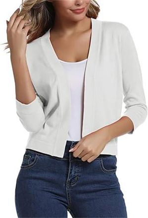 Generic Cardigan court pour femme - Printemps et automne - Tricot - Cardigan court pour femme - Manches 3/4, blanc, L
