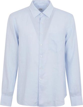 Aspesi Homme, Chemises, Bleu, Taille: 2XL Linen Long Sleeve Shirt
