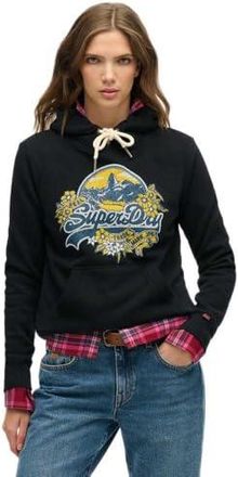 Superdry Sweat à capuche fleuri pour femme, Noir, 42