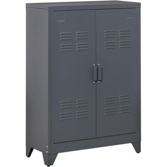 HOMCOM Armoire de rangement m&eacute;tal design industriel - 2 &eacute;tag&egrave;res - structure pi&egrave;tement t&ocirc;le m&eacute;tal gris anthracite