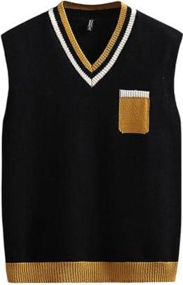 Generico Gilet de Sport pour Hommes Tricot&eacute; Col en V Sans Manches Gilet &Eacute;l&eacute;gant Hommes Slim Fit Pull Hiver Mixte Laine de Loisirs, Noir, XXXL