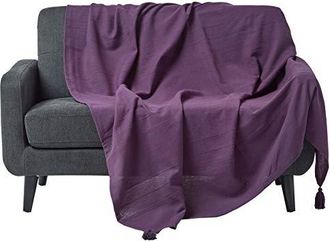 Homescapes Plaid canapé en Coton, Jeté de lit ou de canapé tissé Main - Rajput - Violet - 150 x2 00cm