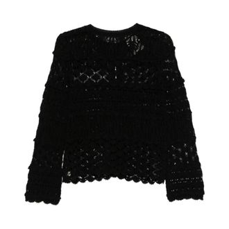 Semicouture Femme, Pulls, Noir, Taille: 42 FR Scalloped Trim Crochet Cardigan