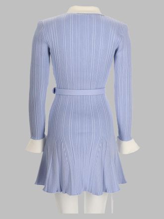 Self Portrait Ribbed Knit Mini Dress - Blue