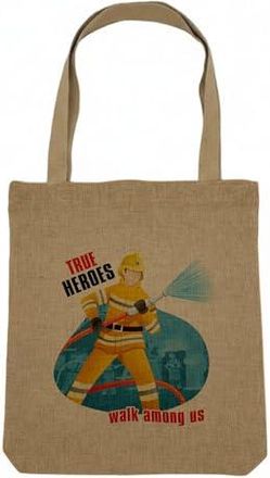 Fabulous Sac Shopping Tote Bag Aspect Lin - True Heroes - Firefighter Occupation Job Sac de Courses Toile Epaisse 360g Beige Naturel Cabas Port&eacute; Epaule Solide 